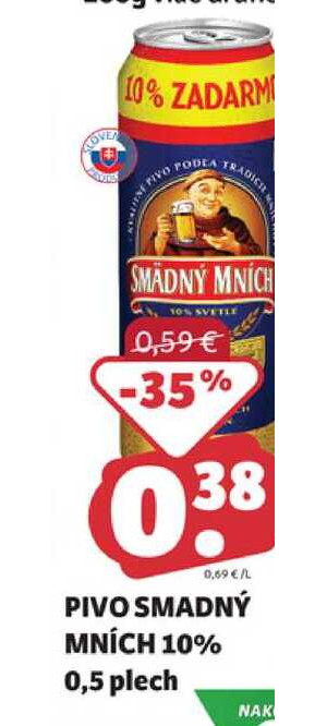 PIVO SMADNÝ MNÍCH 10% 0,5l plech v akcii | Zlacnene.sk