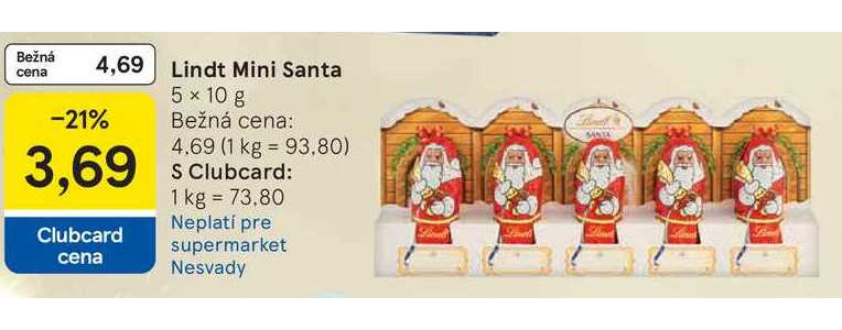 Lindt Mini Santa 5 x 10 g v akcii | Zlacnene.sk