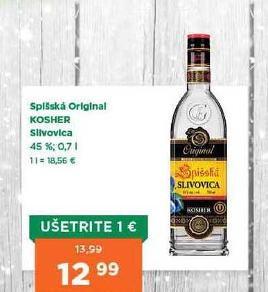 Originál Spišská KOSHER Drienkovica 40 %; 0,7 l v akcii | Zlacnene.sk