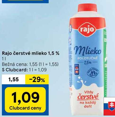 Tesco mlieko 1,5 %, 1 l v akcii | Zlacnene.sk